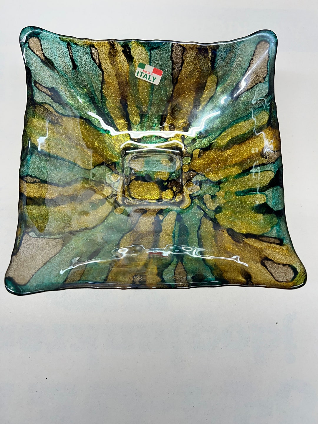 IL Quadrifoglio Art Glass Square Bowl Glitter Bottom Gold Silver - Etsy