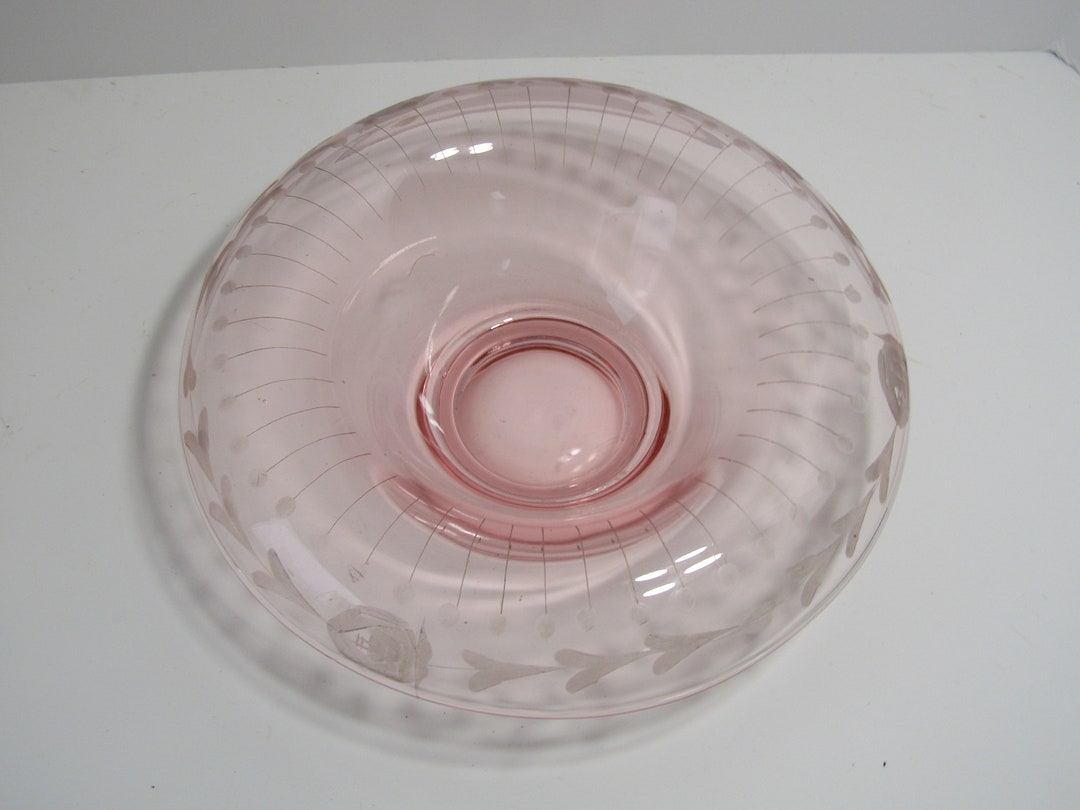 Vintage Pink Depression Glass Floral Etched Rolled Edge Console Bowl 12 ...