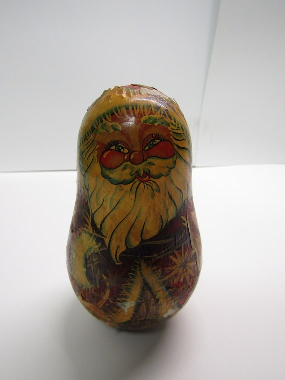 Antique Wood & Paper Mache Roly Poly Christmas Santa 8A - Etsy
