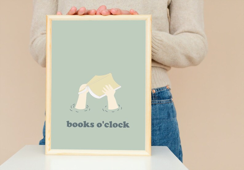 Books O'clock Art Print Illustrated Art Print Wall Art Illustration ...