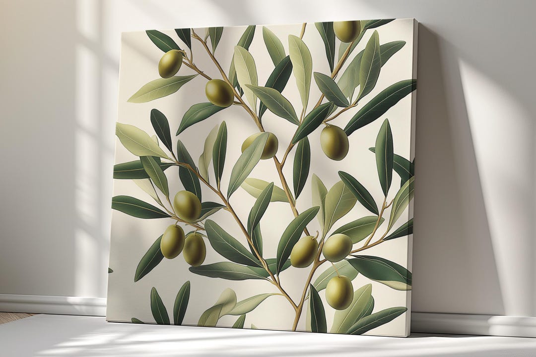 Sage Green Olive Tree Branch Canvas Print, Farmhouse Country Decor ...