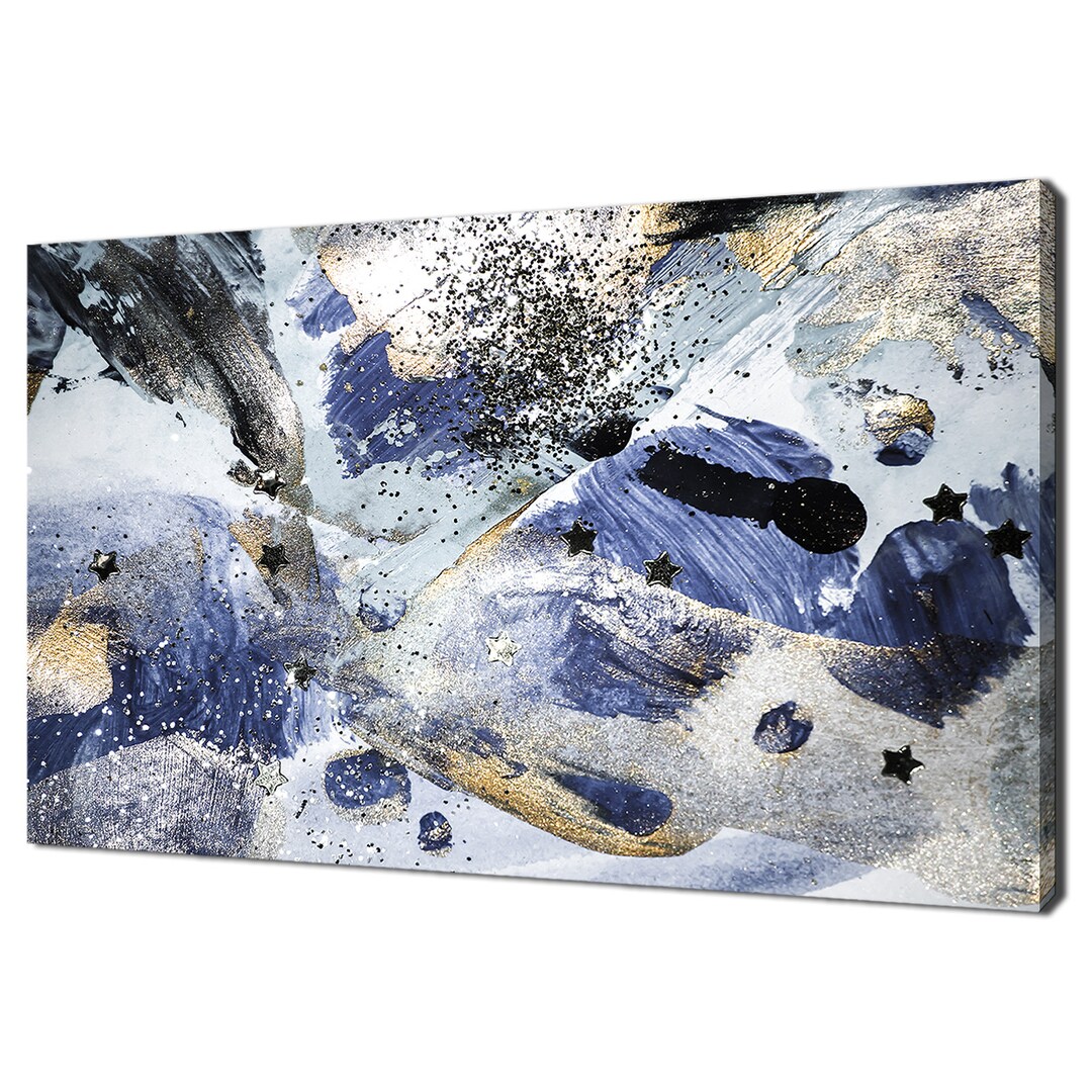 Abstract Blue Gold Paint Splatter Modern Canvas Print Wall Art Picture ...