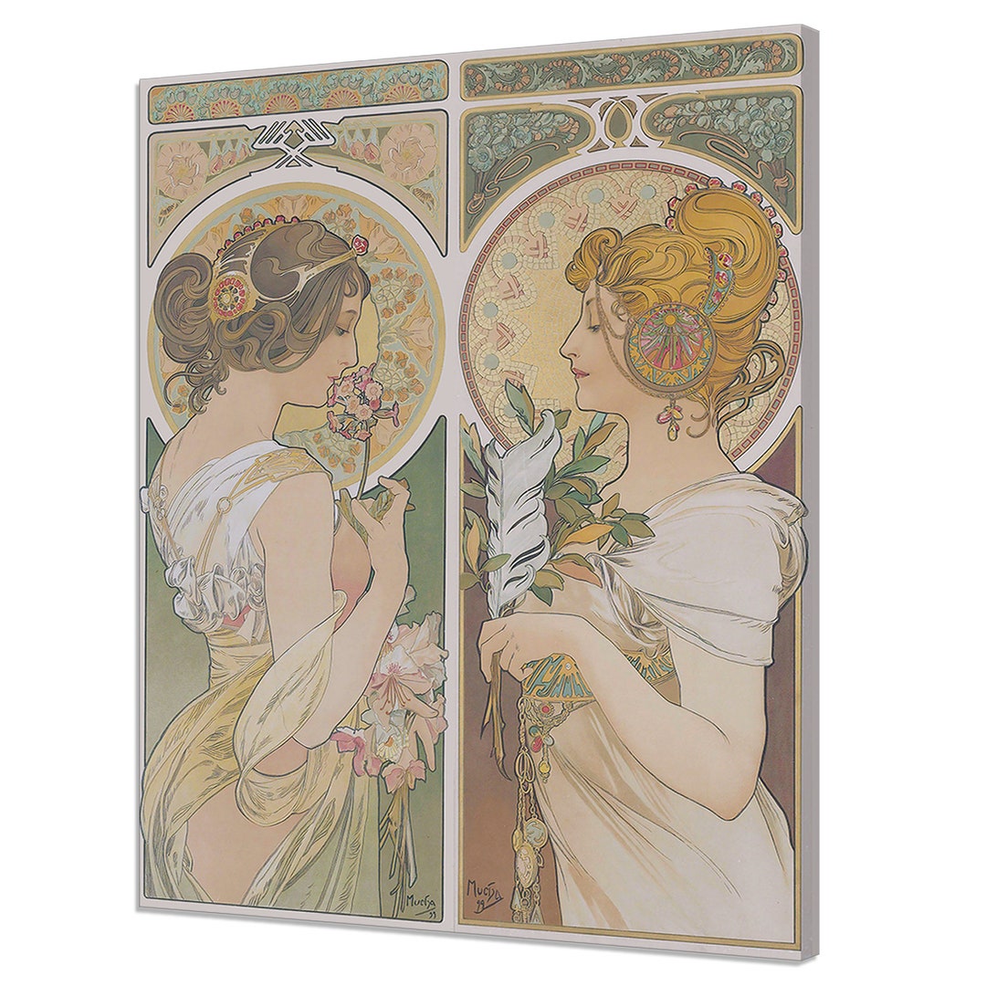 Alphonse Mucha Primrose and Feather Art Nouveau Reproduction Single ...