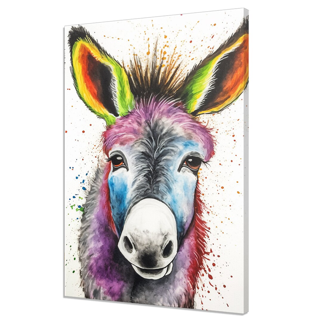 Beautiful Colourful Rainbow Cute Donkey Animal, Watercolour Painting ...