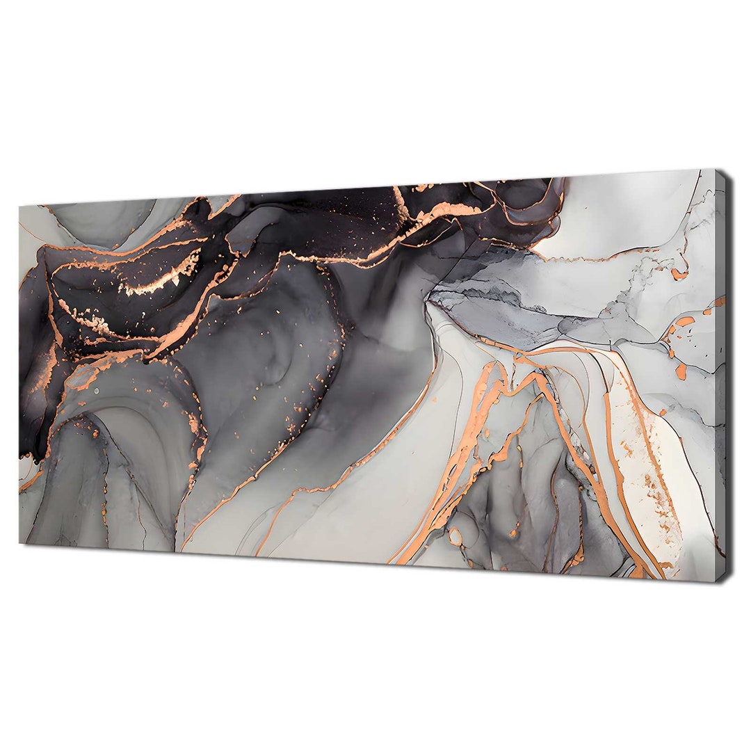 Abstract Black Grey Rose Gold Swirls of Marbled Ripple Ink Paint Modern ...