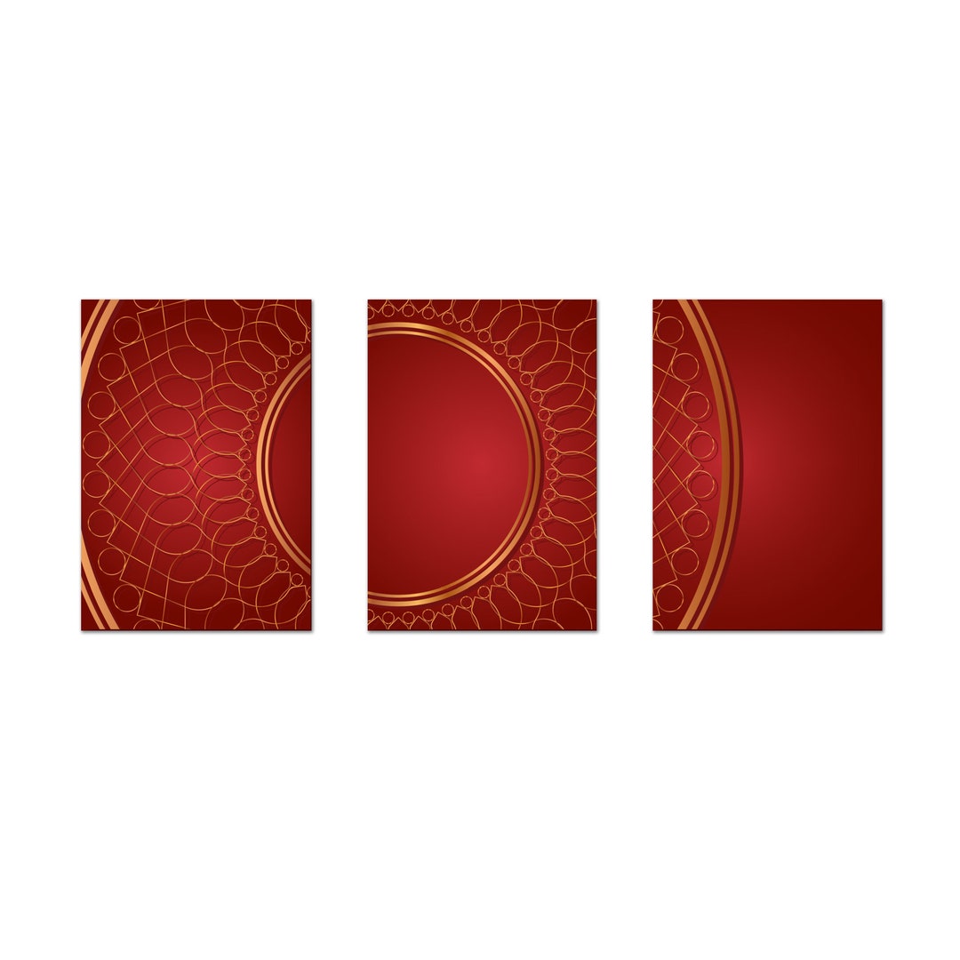 Elegant Golden Red Abstract Art Prints, Abstract Geometric Art, Set of ...