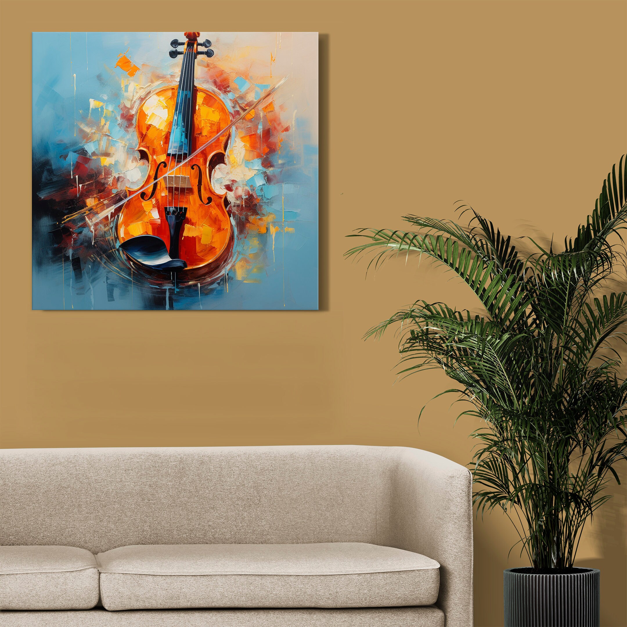 Violin Music Instrument Oil Painting Style Canvas Print Wall Art, Music ...