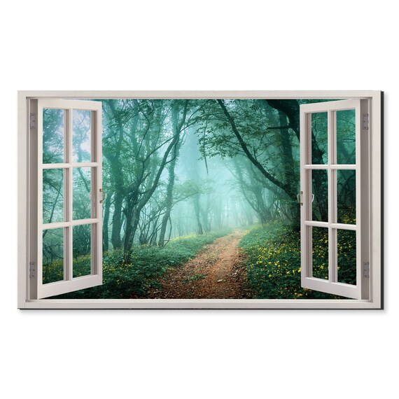 Path in the Misty Green Forest Window View Window Frame Style - Etsy