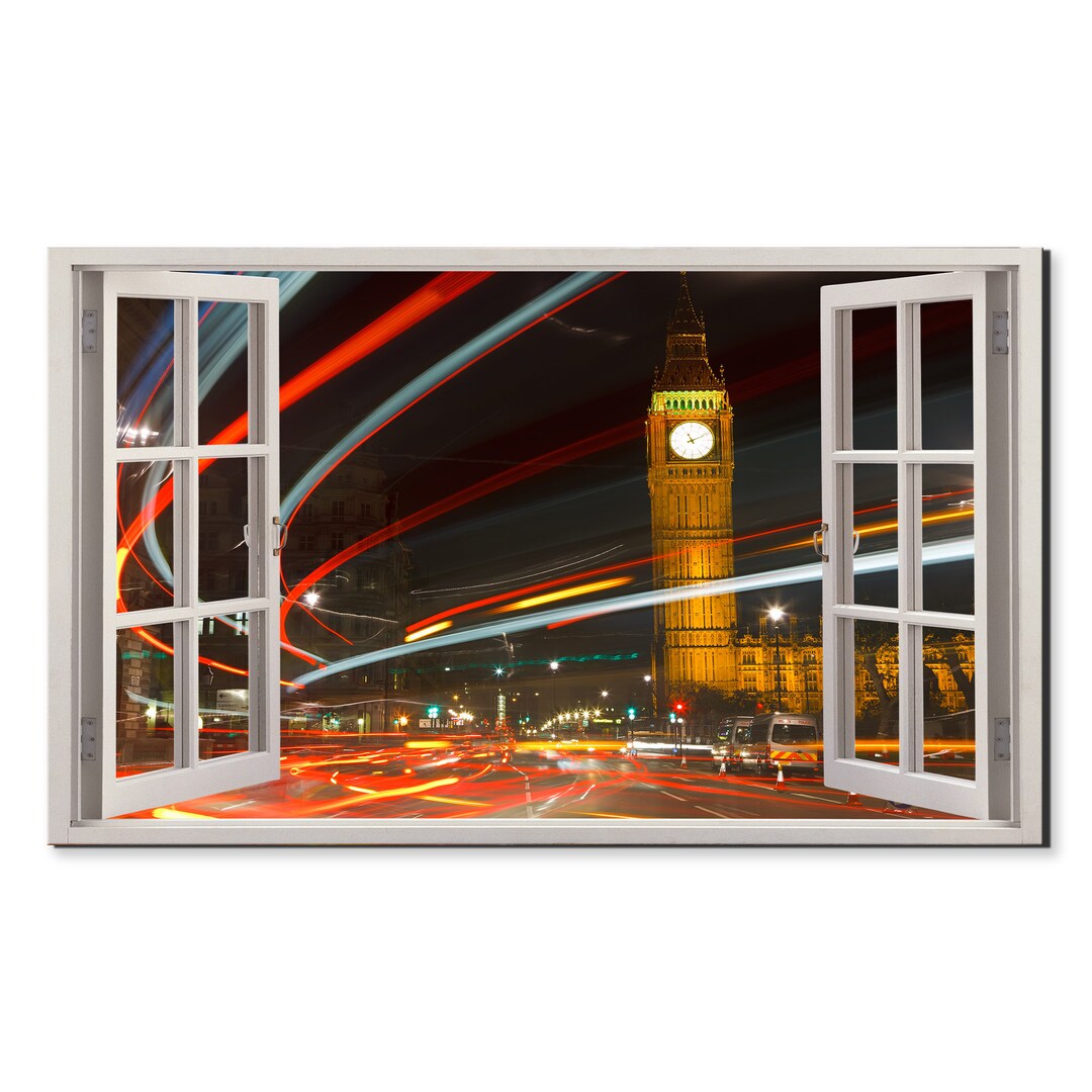 Traffic at Night Big Ben London Window View, Window Frame Style Modern ...