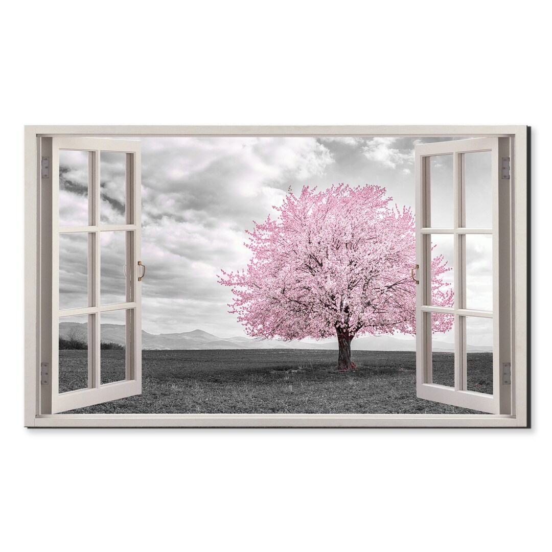 Pink Japanese Cherry Sakura Tree Window View, Window Frame Style Modern ...