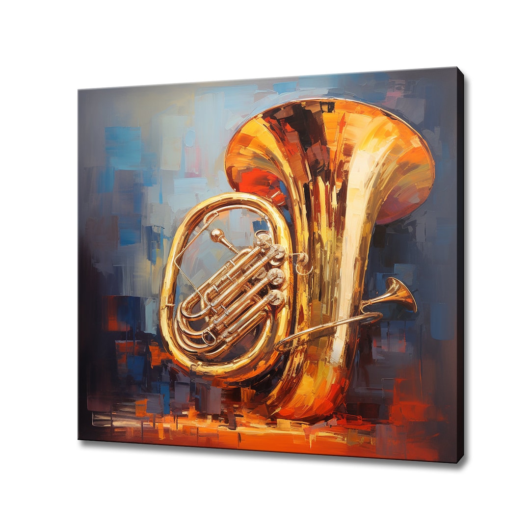 Tuba Music Instrument Oil Painting Style Canvas Print Wall Art, Music ...