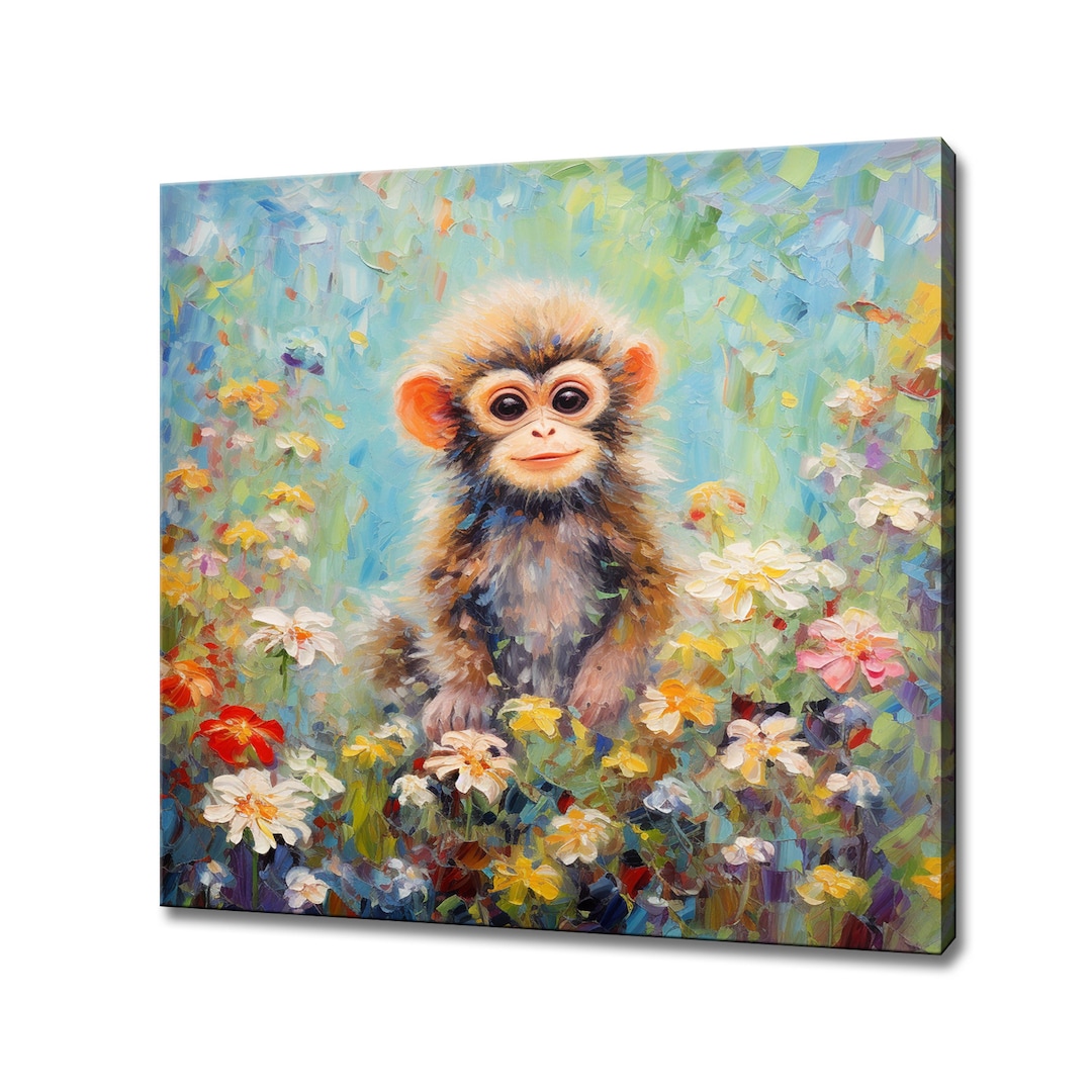 Cute Baby Monkey Colourful Canvas Print, Gift for Monkey Lover ...