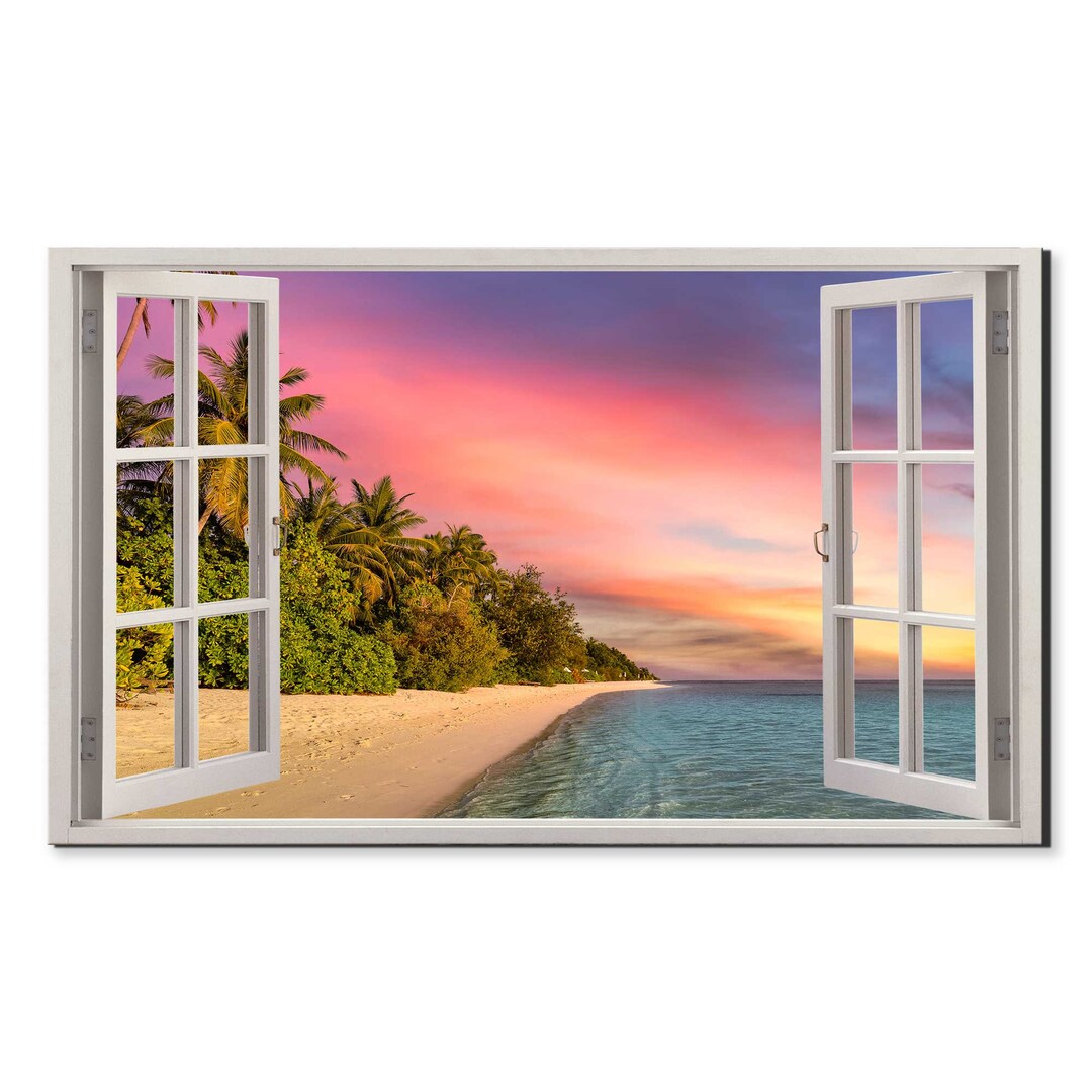 Tropical Paradise Island Sunset Window View, Window Frame Style Modern ...