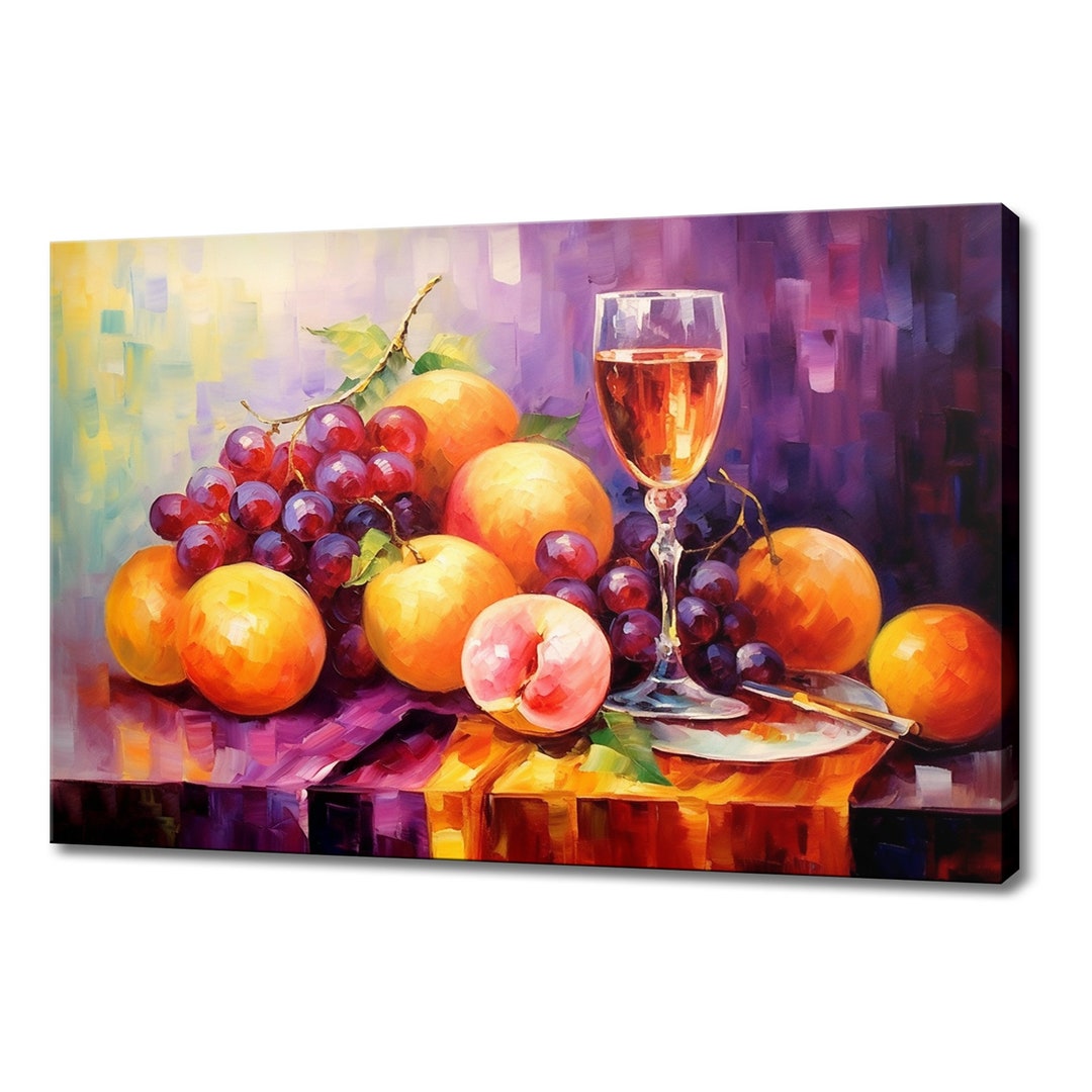 Still Life Bright Colourful Fruits Vintage Painting Style Canvas Print ...