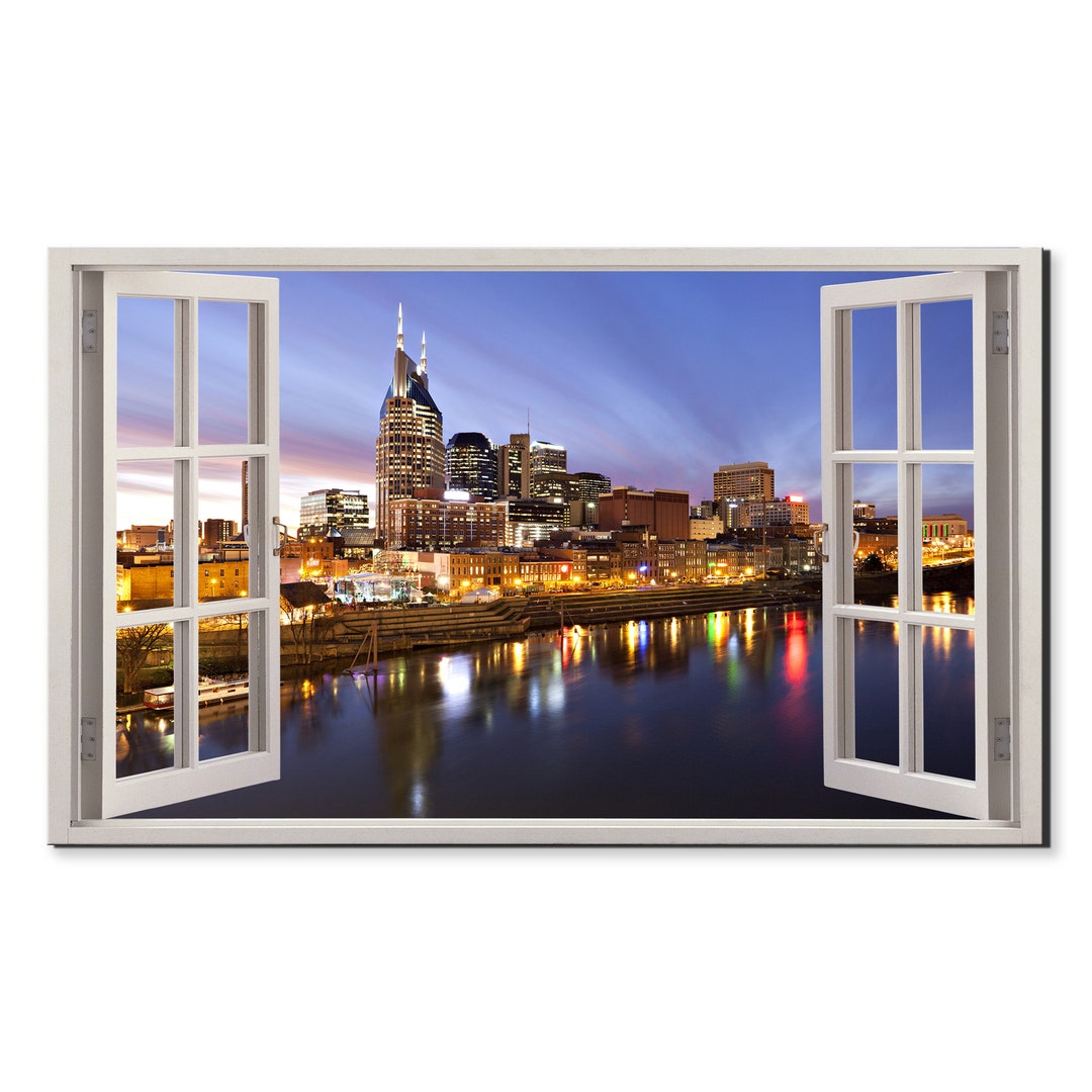 Blue Skyline Over Nashville Window View, Window Frame Style Modern ...