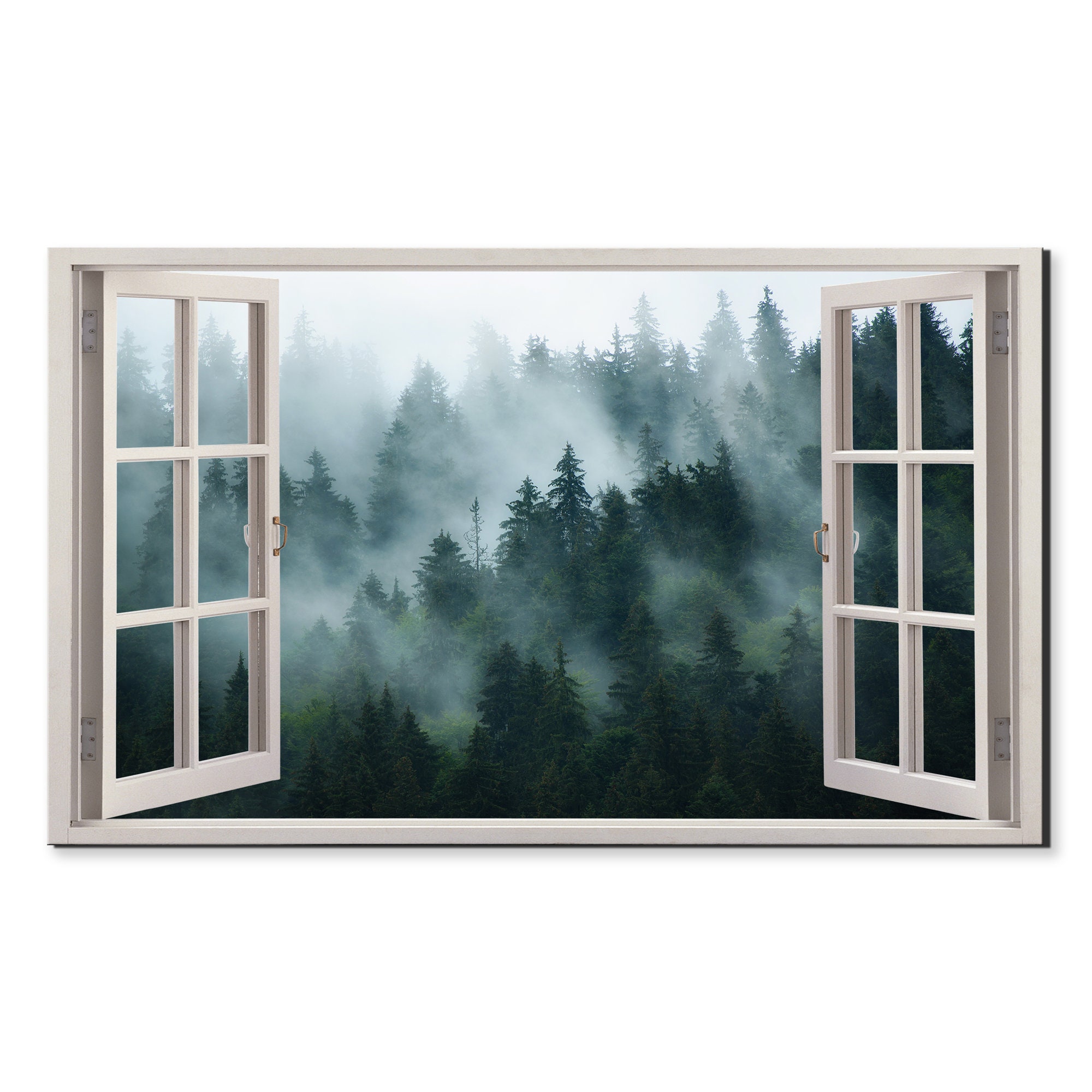 Misty Fir Green Forest Window View Window Frame Style Modern - Etsy