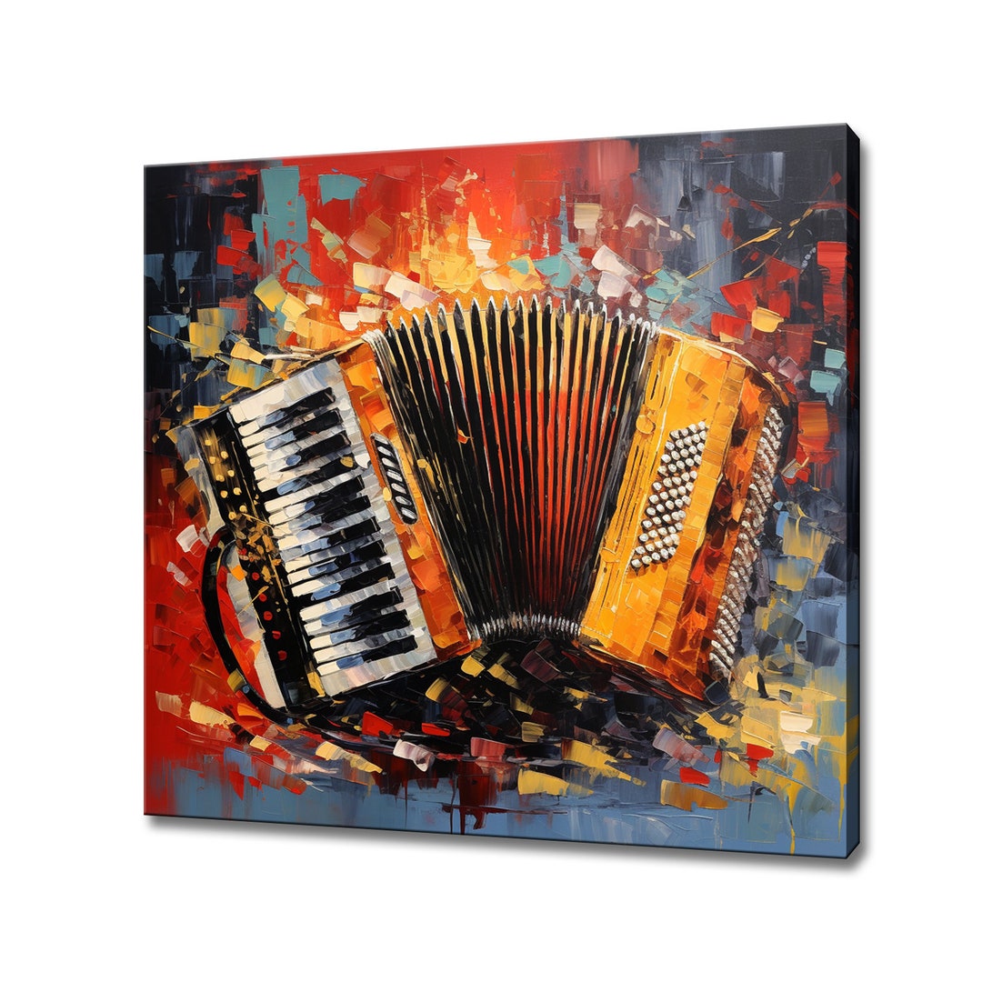 Accordion Music Colourful Painting Style Canvas Print Wall Art, Music ...