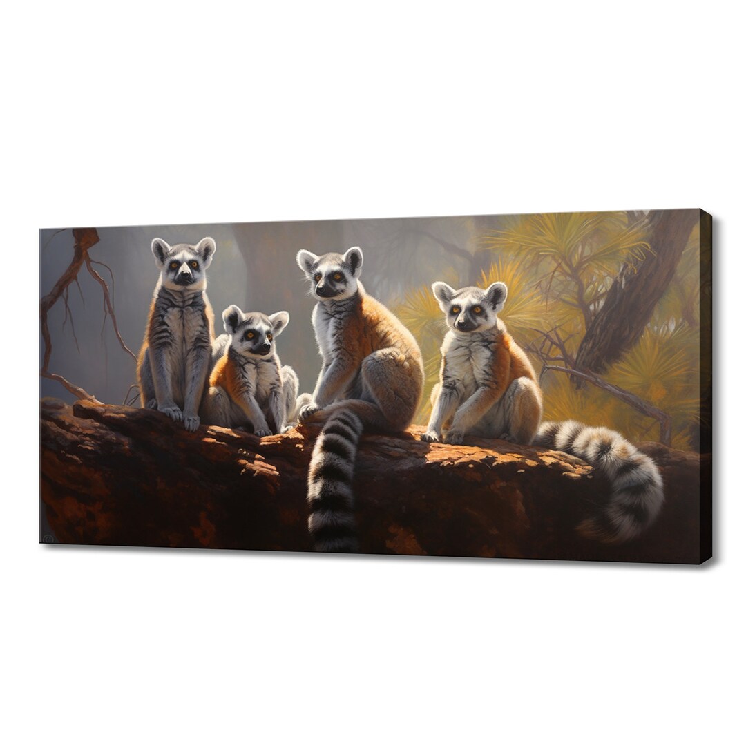 Adorable Lemur Family Canvas Print, Wildlife Inspired Art, Enchanting ...