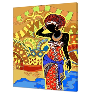 African Woman in Traditional Dress Drawing Modern Design Home Decor ...