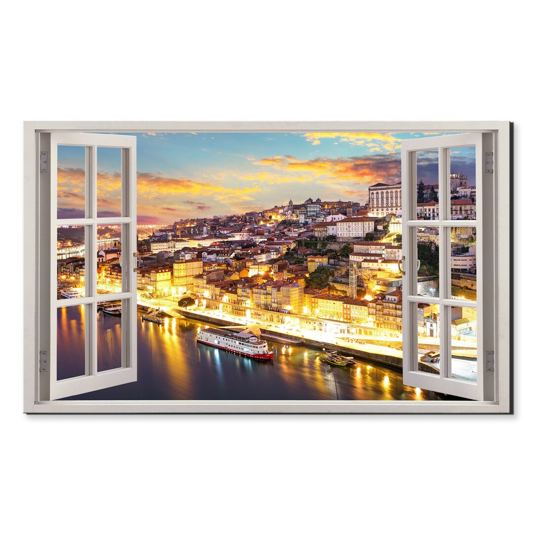 Porto Portugal Skyline Sunset Window View, Window Frame Style Modern ...