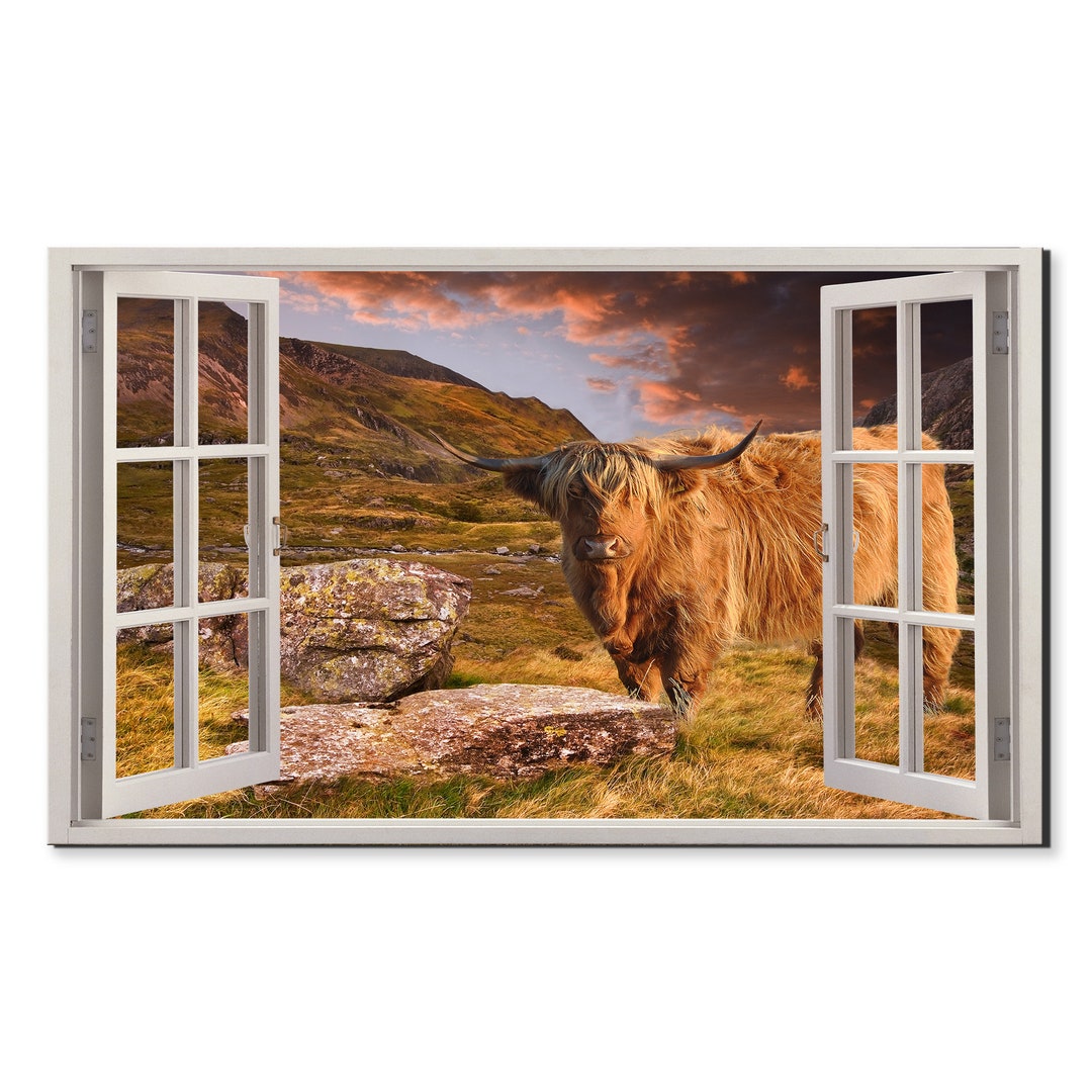 Scottish Highland Cow Window View, Window Frame Style Modern Design ...