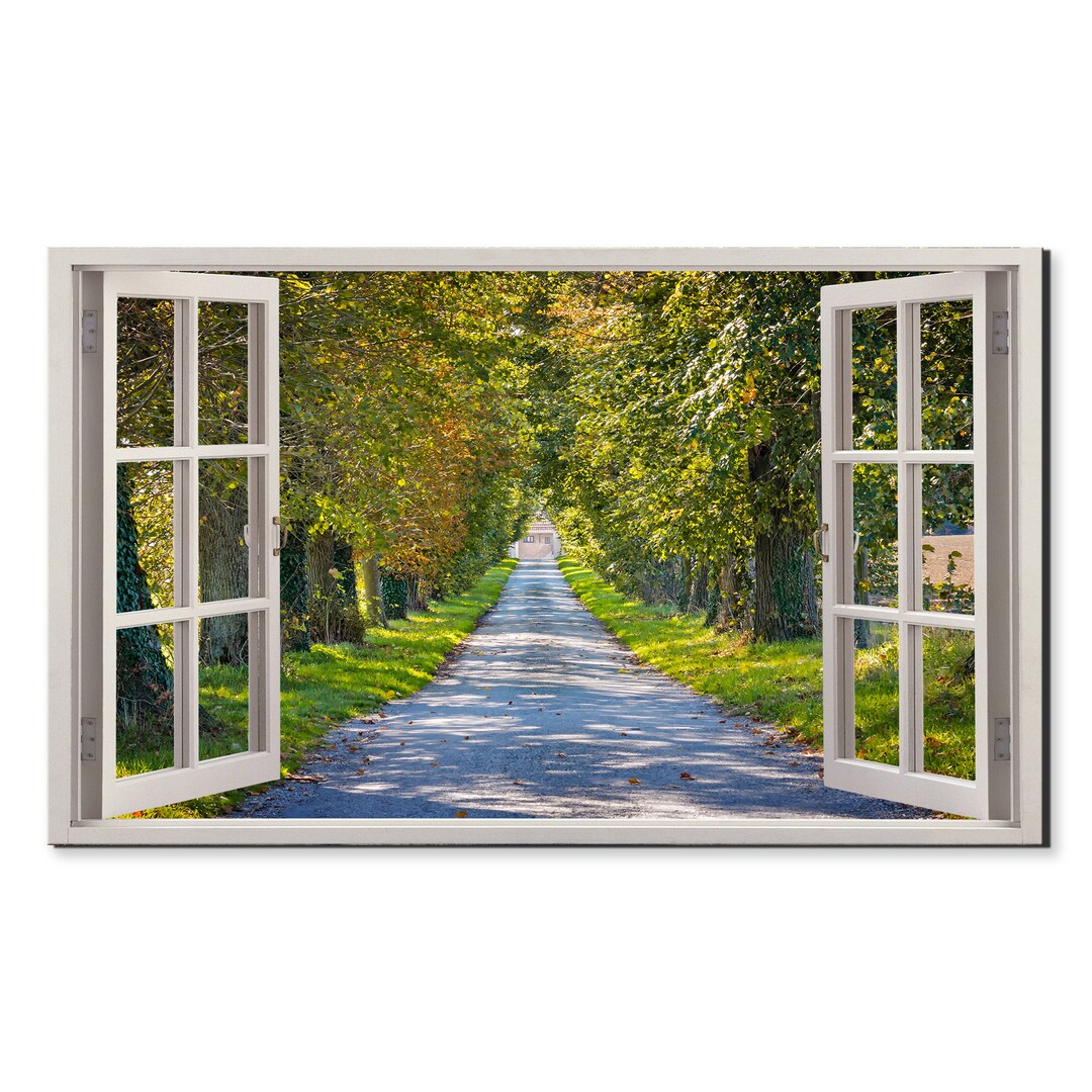 Path of Green Trees in the Park Window View, Window Frame Style Modern ...