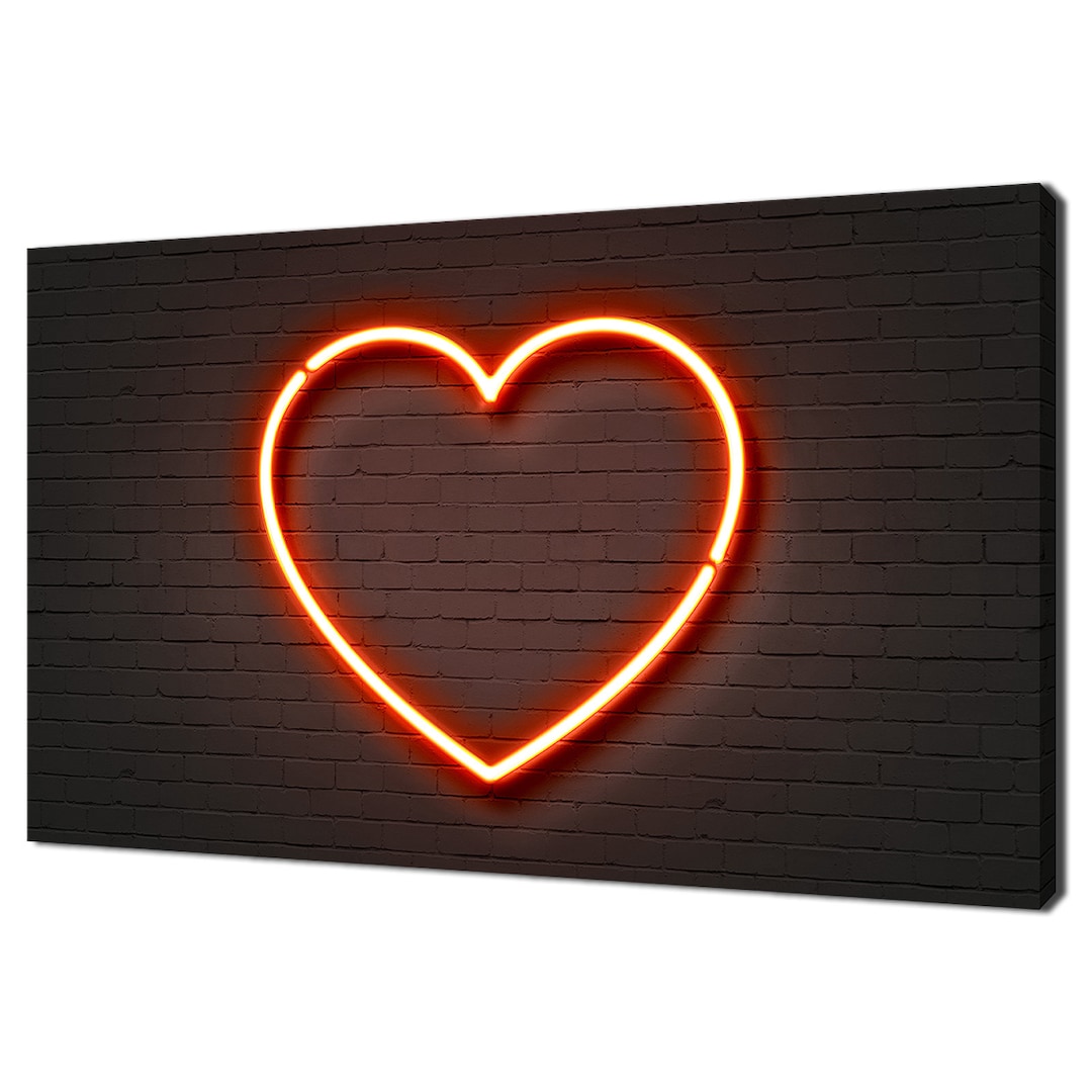 Red Heart Neon Sign on the Wall Modern Design Home Decor Canvas Print ...