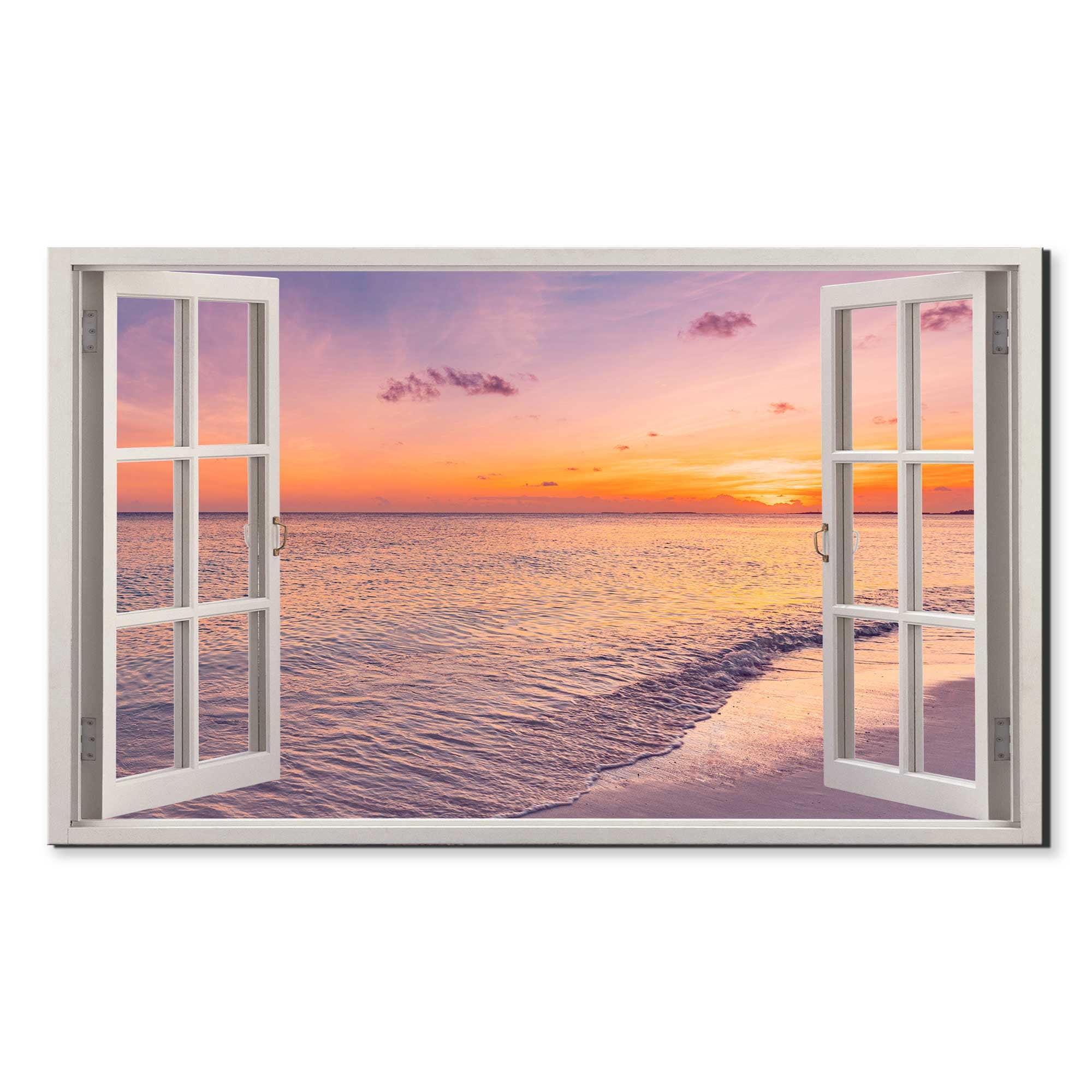Pink Sunset Over the Ocean Window View, Window Frame Style Modern ...