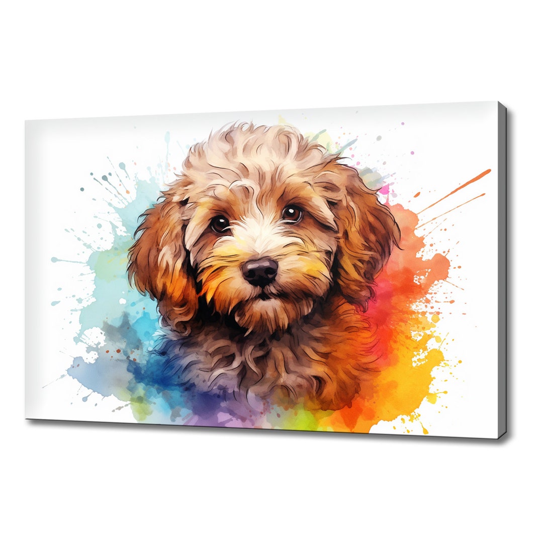 Cute Colourful Cockapoo Puppy Dog Watercolour Canvas Print, Modern ...