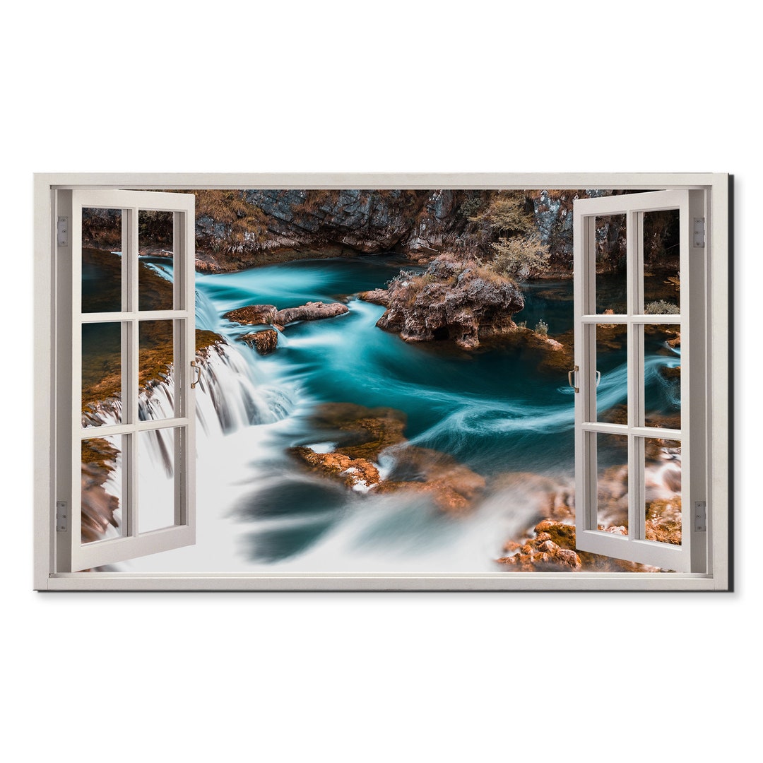 Creek Waterfall Window View, Window Frame Style Modern Design Home ...