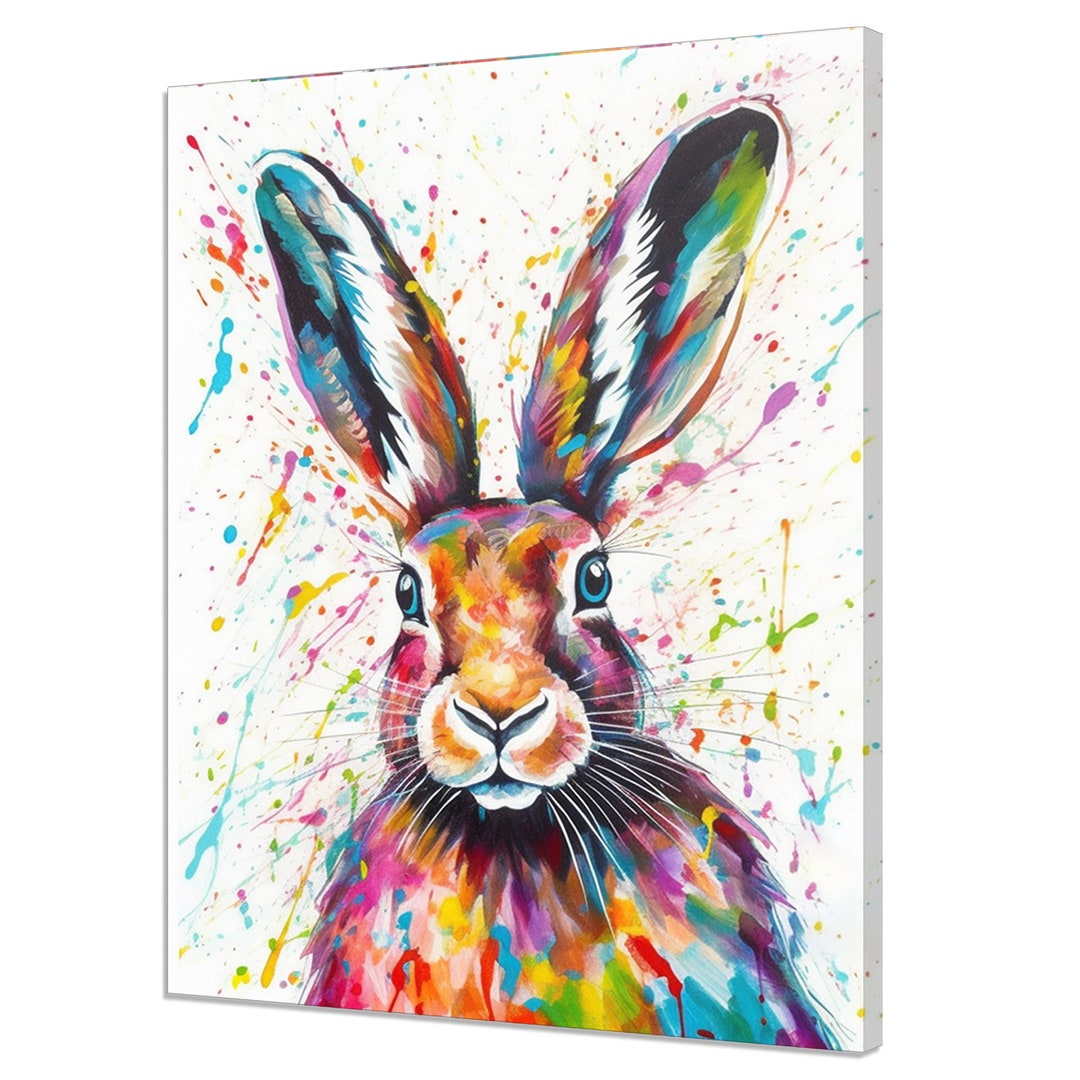 Colourful Rabbit Hare Wall Art Print, Watercolour Painting Style Animal ...