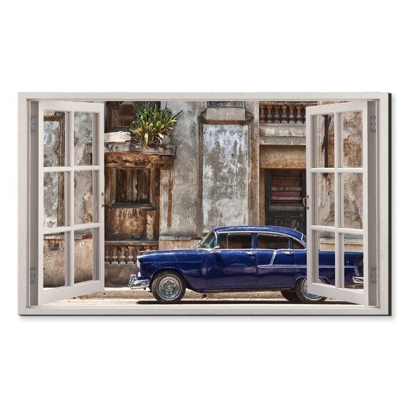 Blue Vintage Car Window View Window Frame Style Modern Design - Etsy