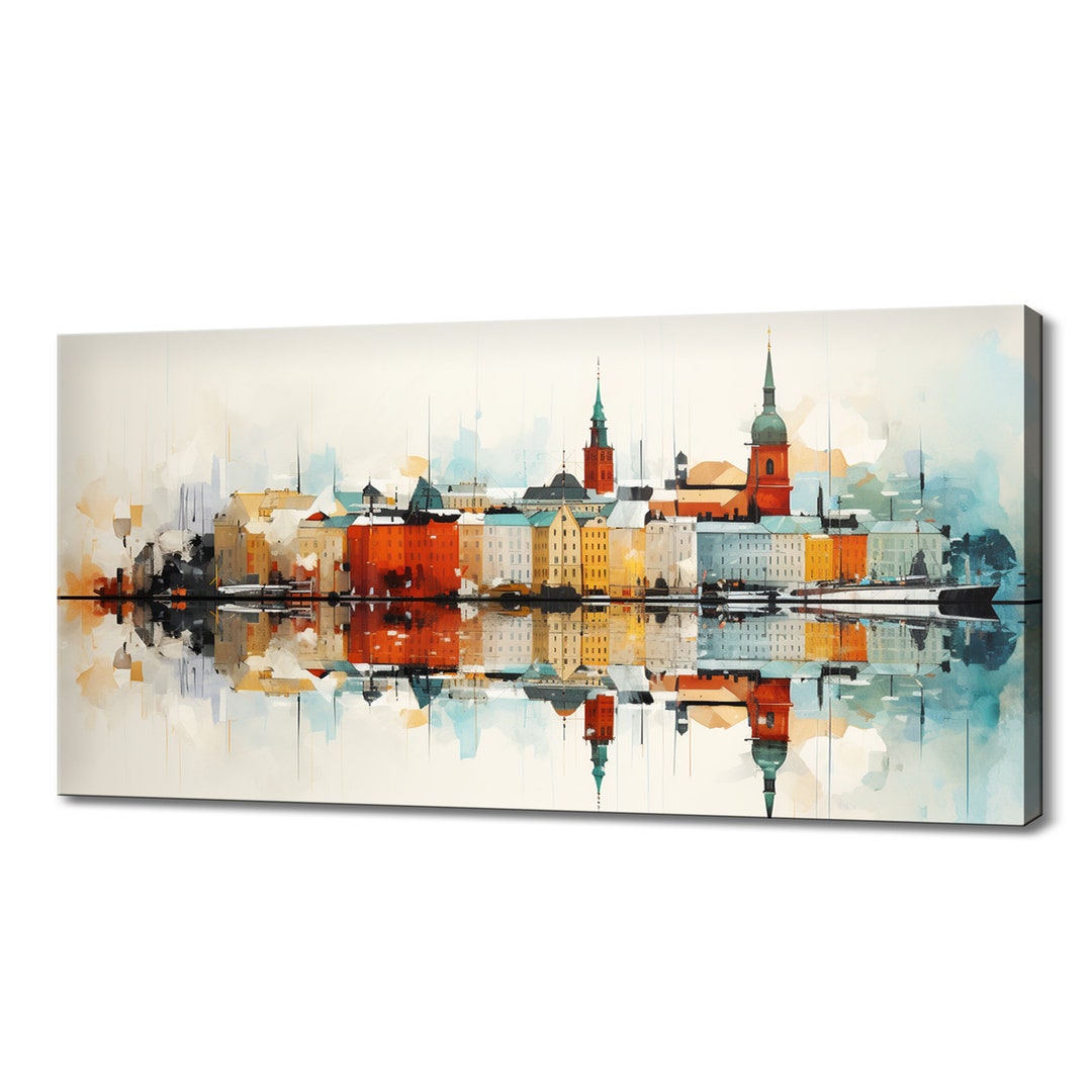 Helsinki Capital of Finland Colourful Canvas Print, Skyline Landmarks ...