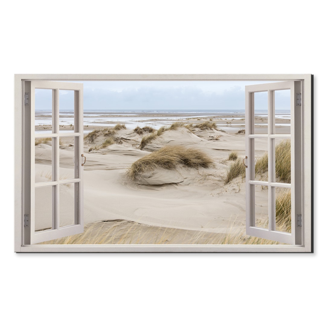 Sand Dune Beach Seascape Window View, Window Frame Style Modern Design ...
