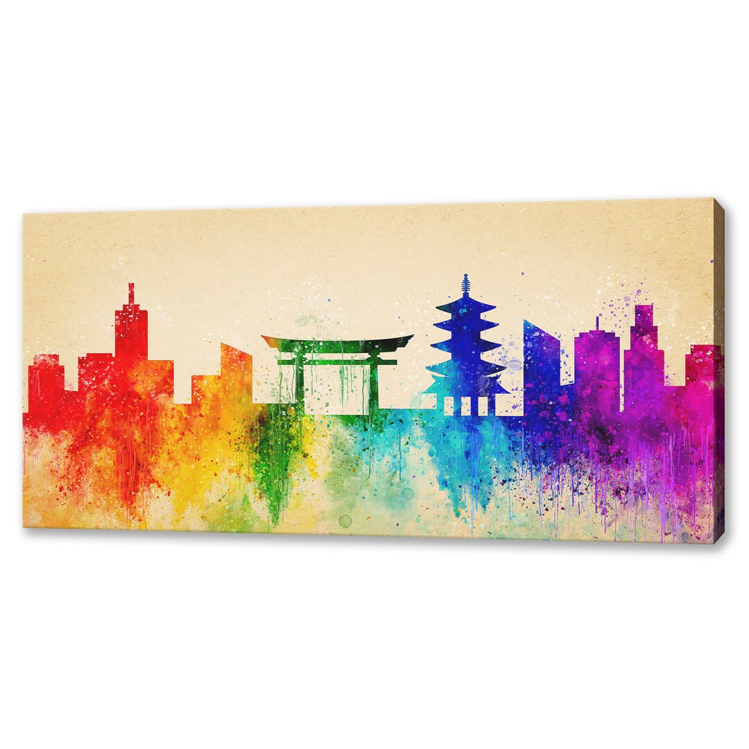 Tokyo Capital of Japan Colourful Skyline Landmarks Watercolour Painting ...