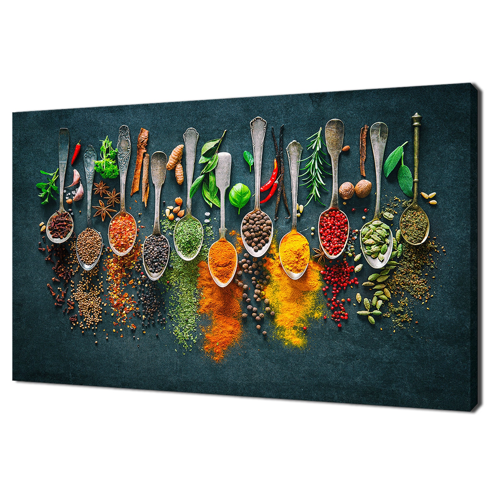 Spoons of Colourful Herbs and Spices Kitchen Modern Design Decor Canvas ...