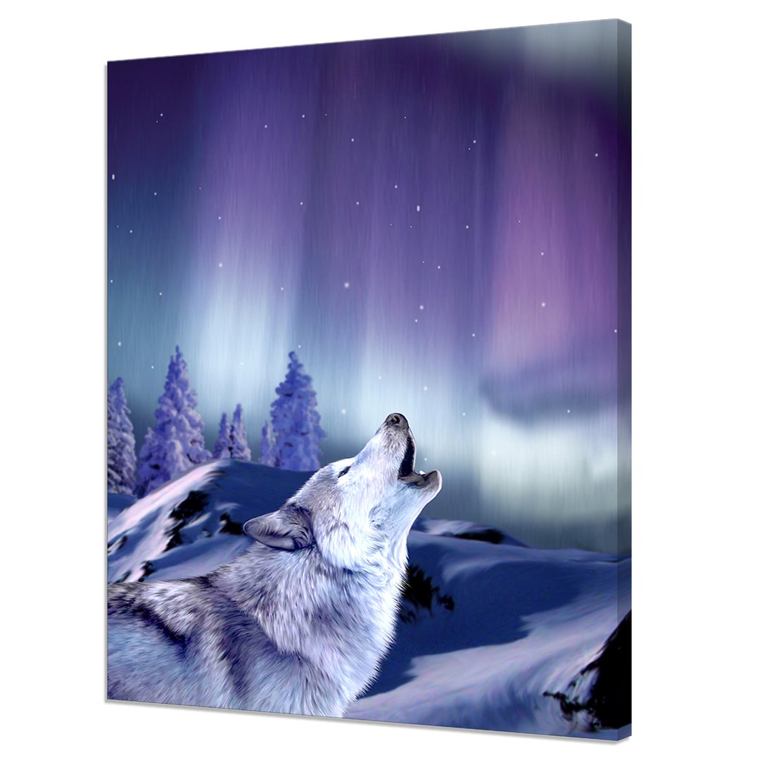 Beautiful Wolf Howling in Front of Aurora Northern Lights Modern Design ...