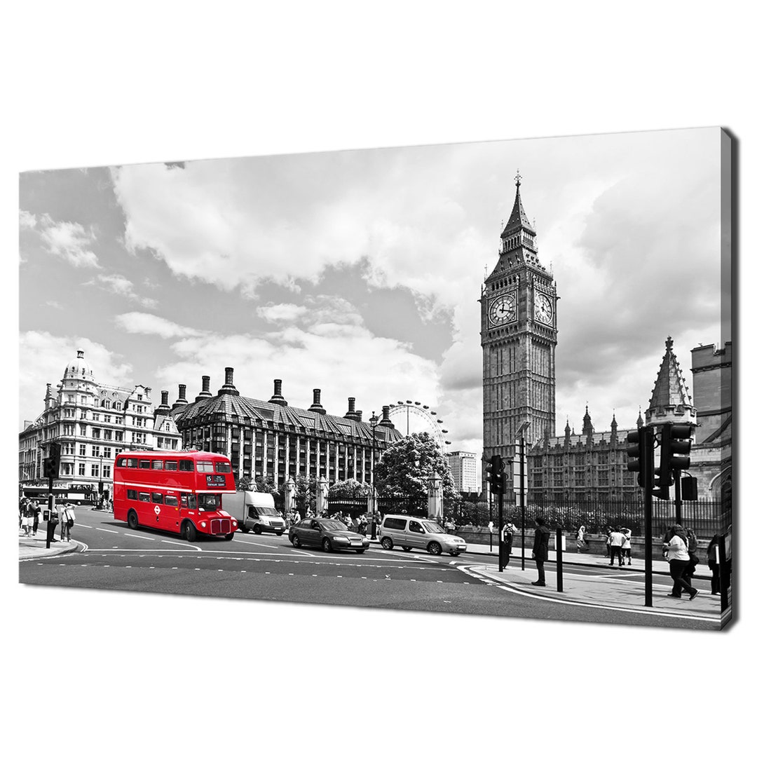 The Iconic London Cityscape Red Bus, Big Ben, London Eye Modern Design ...