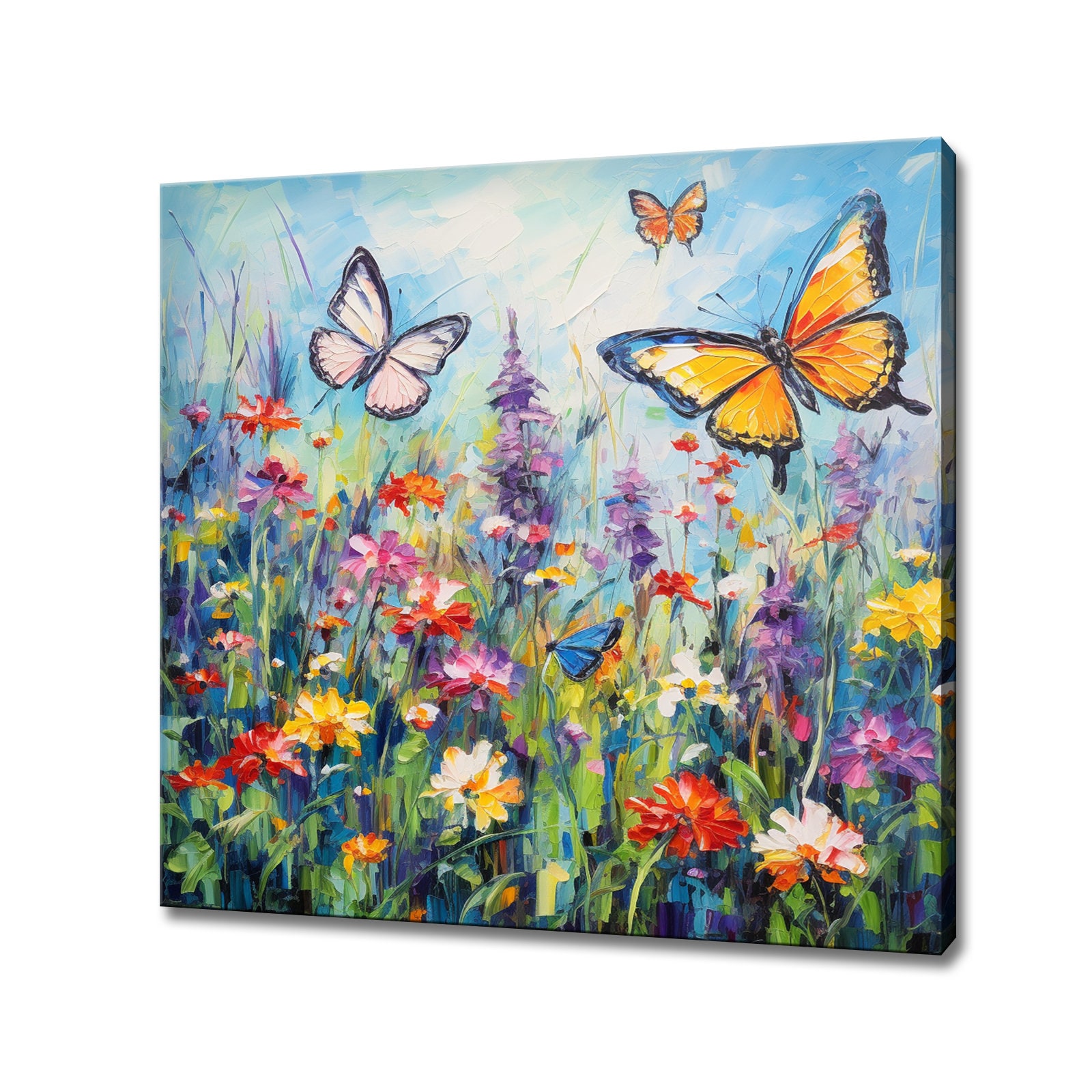 Butterflies Bright Spring Flowers Field, Butterflies Canvas Print, Gift ...