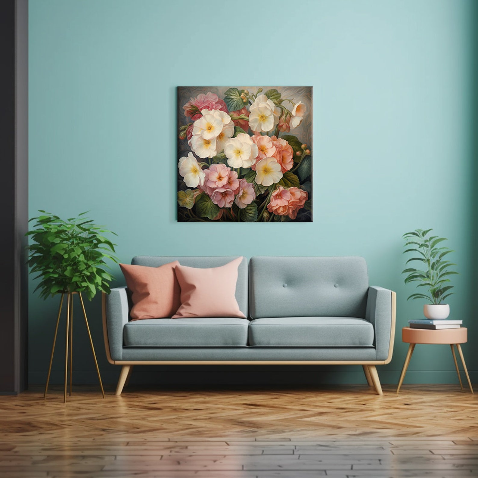 Primrose Flowers Bouquet Canvas Print Wall Art, Modern Floral Design ...
