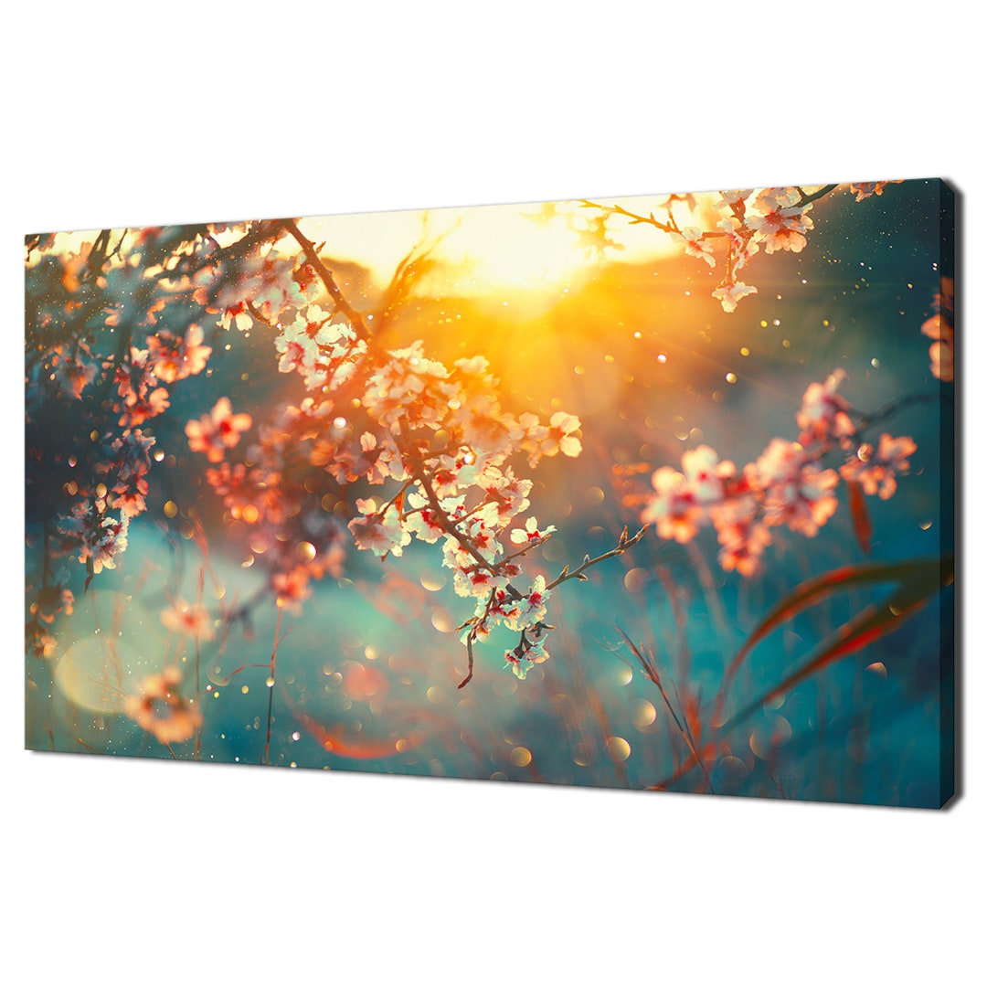 Spring Blossom Sunset Flowers Tree Modern Design Home Decor Canvas ...