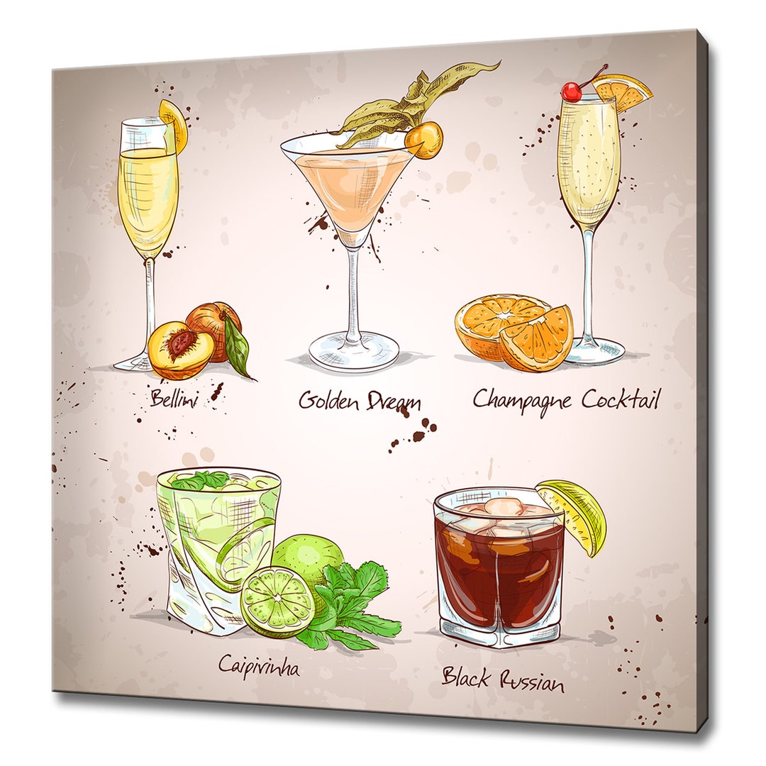 Set of Classic Coctails Drinks Menu Kitchen Modern Design Canvas Print ...