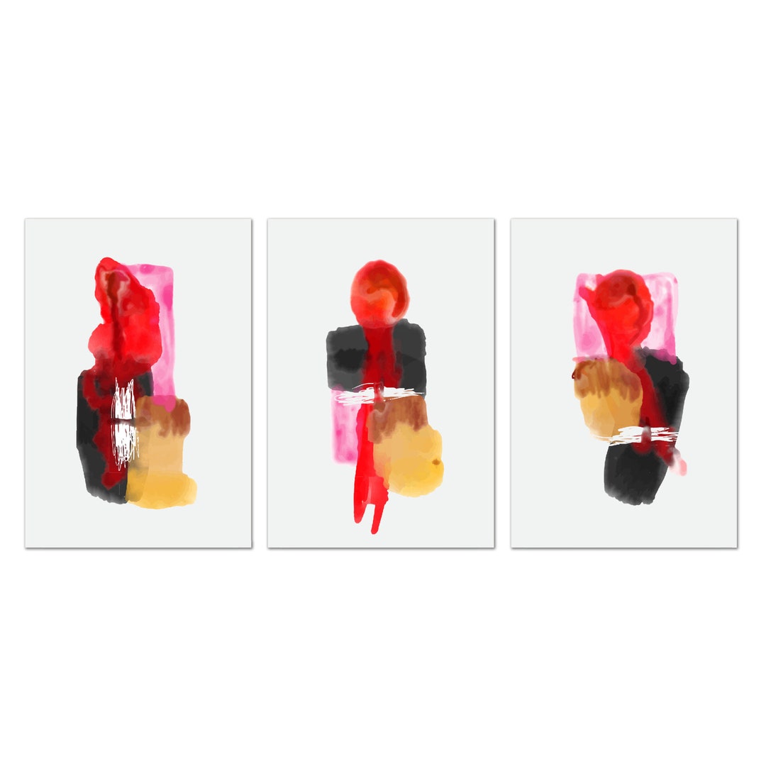 Minimalistische abstrakte Kunst, abstrakte Wandkunst, rosa, rot, gelb, abstrakte Formen, 3er-Set ...