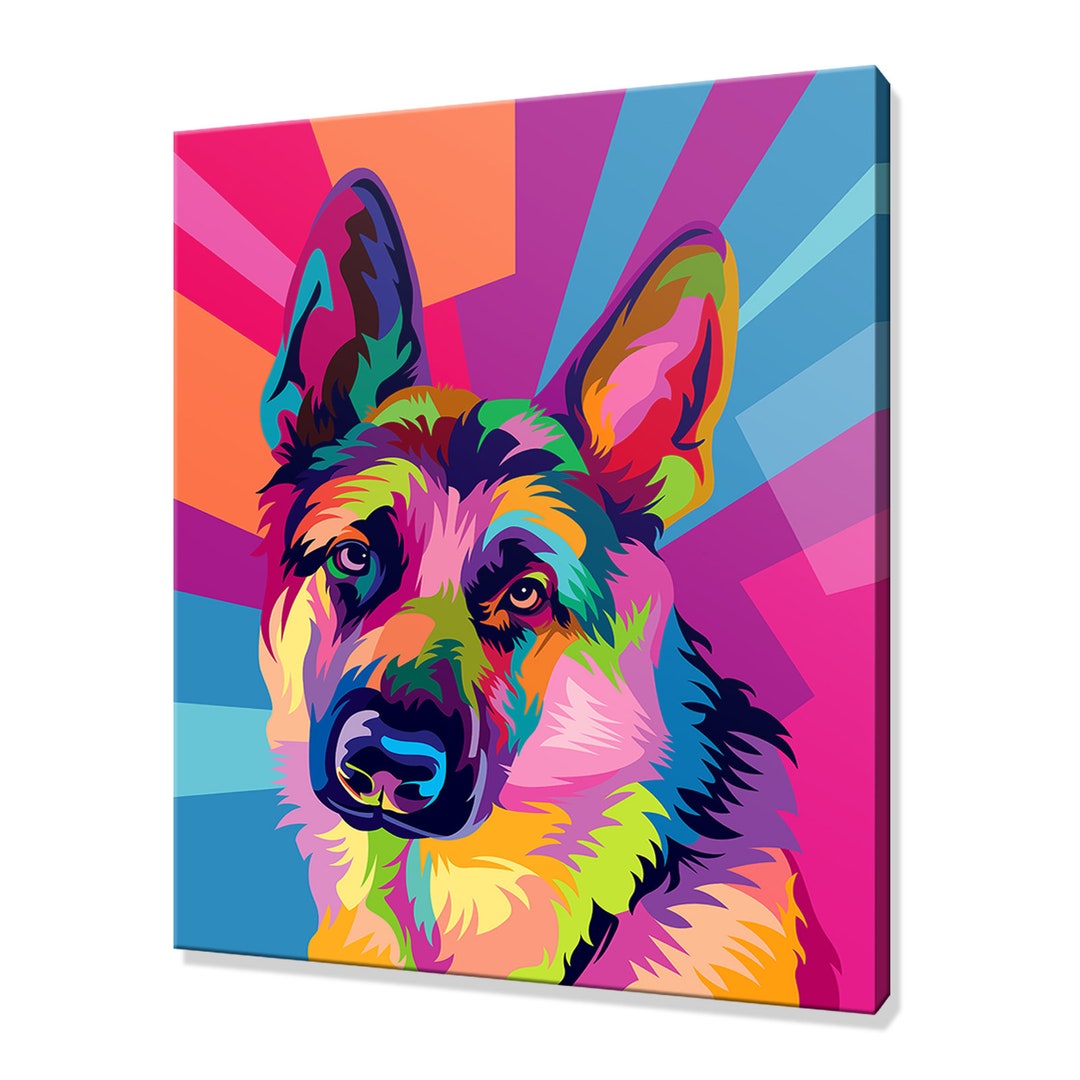 Colourful German Shepherd Dog Abstract Modern Design Home Decor Canvas ...