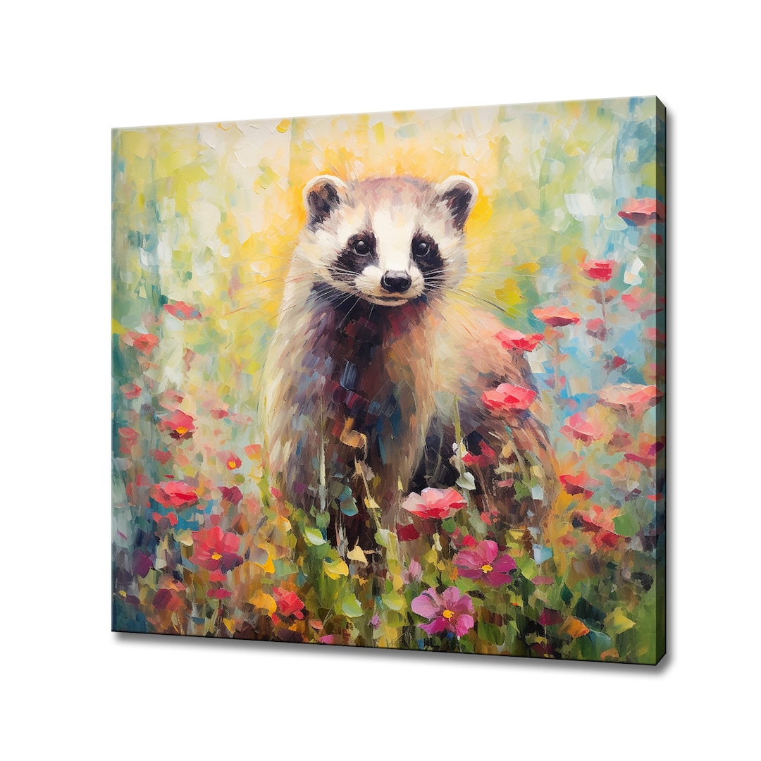 Ferret in Flowers Field Animal Canvas Print, Gift for Ferret Lover ...