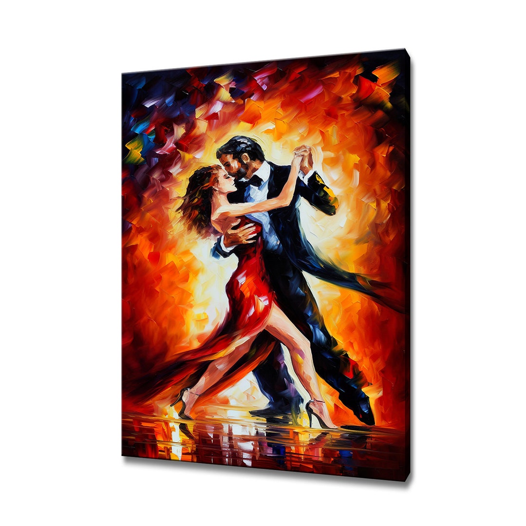 Beautiful Couple Tango Dancers Together Colourful Painting Modern ...