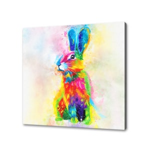 Colourful Hare Rabbit Watercolour Canvas Wall Art Picture Print Wall ...