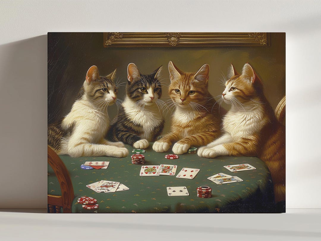 Cats Playing Cards Poker Canvas Print, Funny Cat Fine Art Print, Gift ...