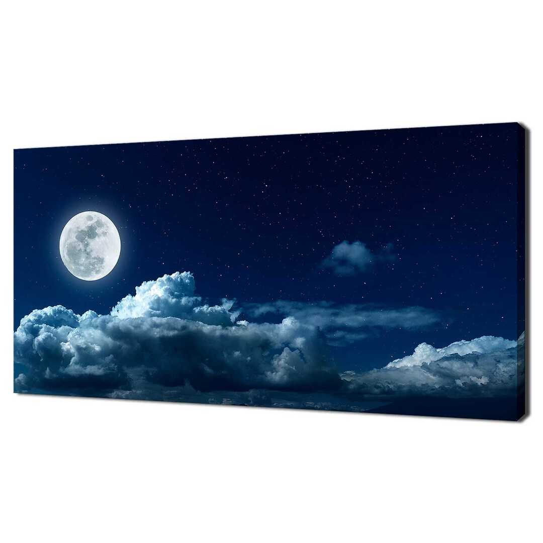 Cloudy Blue Sky at Moonlight, Moon Panorama Modern Design Home Decor ...