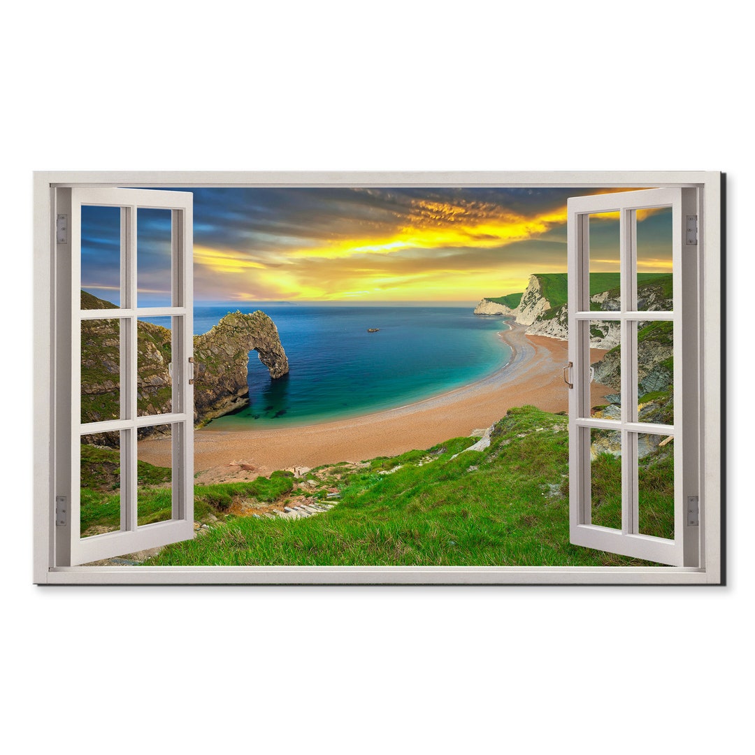 Beautiful Sunset Over Durdle Door Window View, Window Frame Style ...